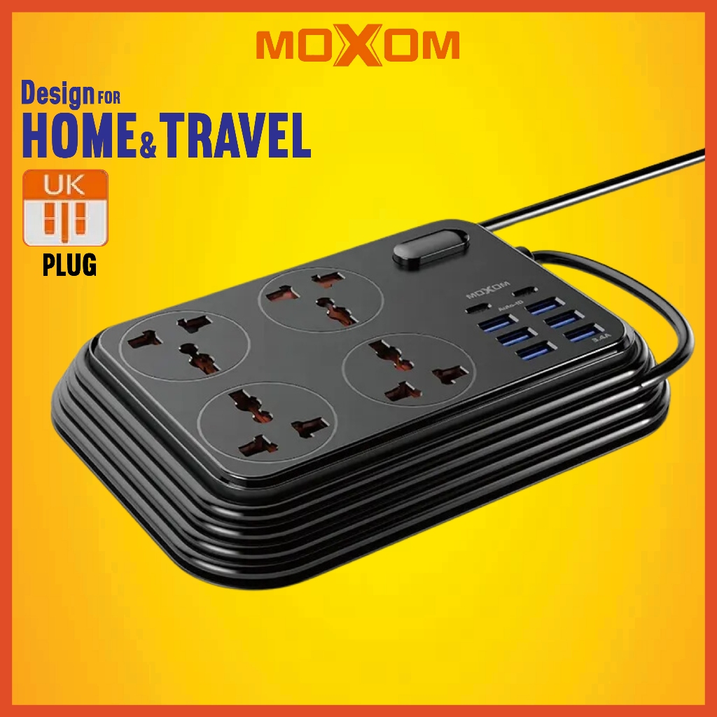 MOXOM MX-ST06 Extension Plug Cord with 4 Universal Socket with 6 USB ...