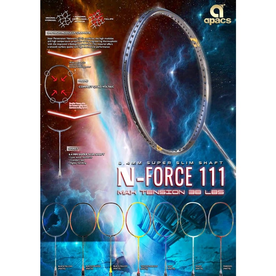 APACS N-FORCE 111 (100% Original) FREE Strung String BG5+Grip | Shopee ...