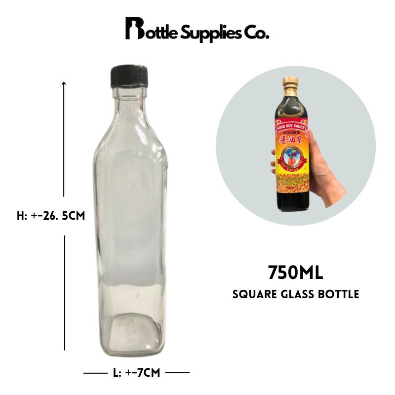 750ml Square Glass Bottle with Cap and insert | 750ml water glass ...