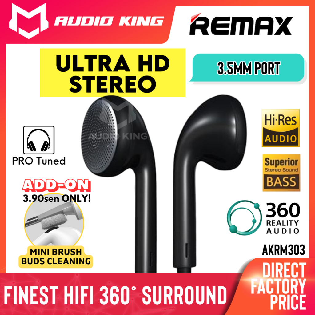 REMAX Wired 3.5mm Stereo In Ear Flat Earphone Android Original Hifi ...