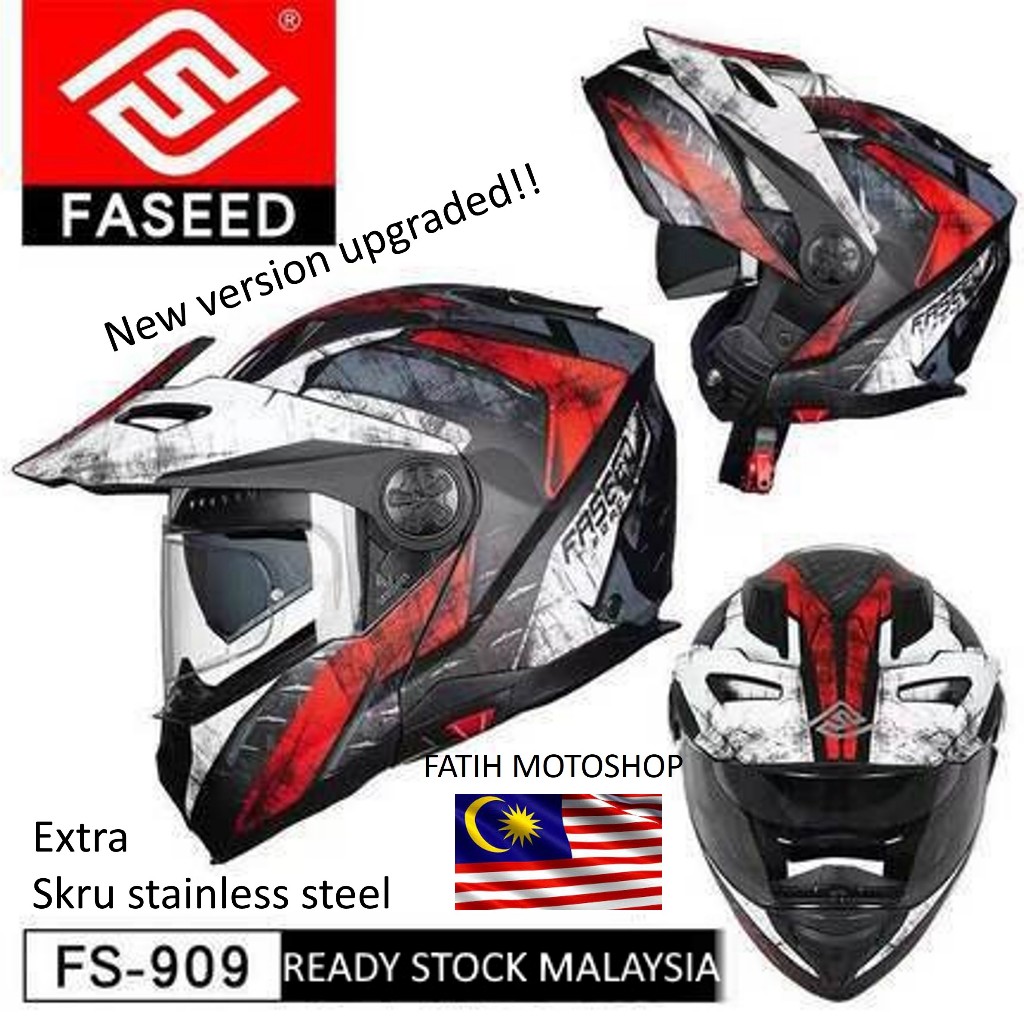 (READY) Faseed F-909 Adventure Flip Up Modular Helmet Double Lens Pinlock Built-in Visor Full ...