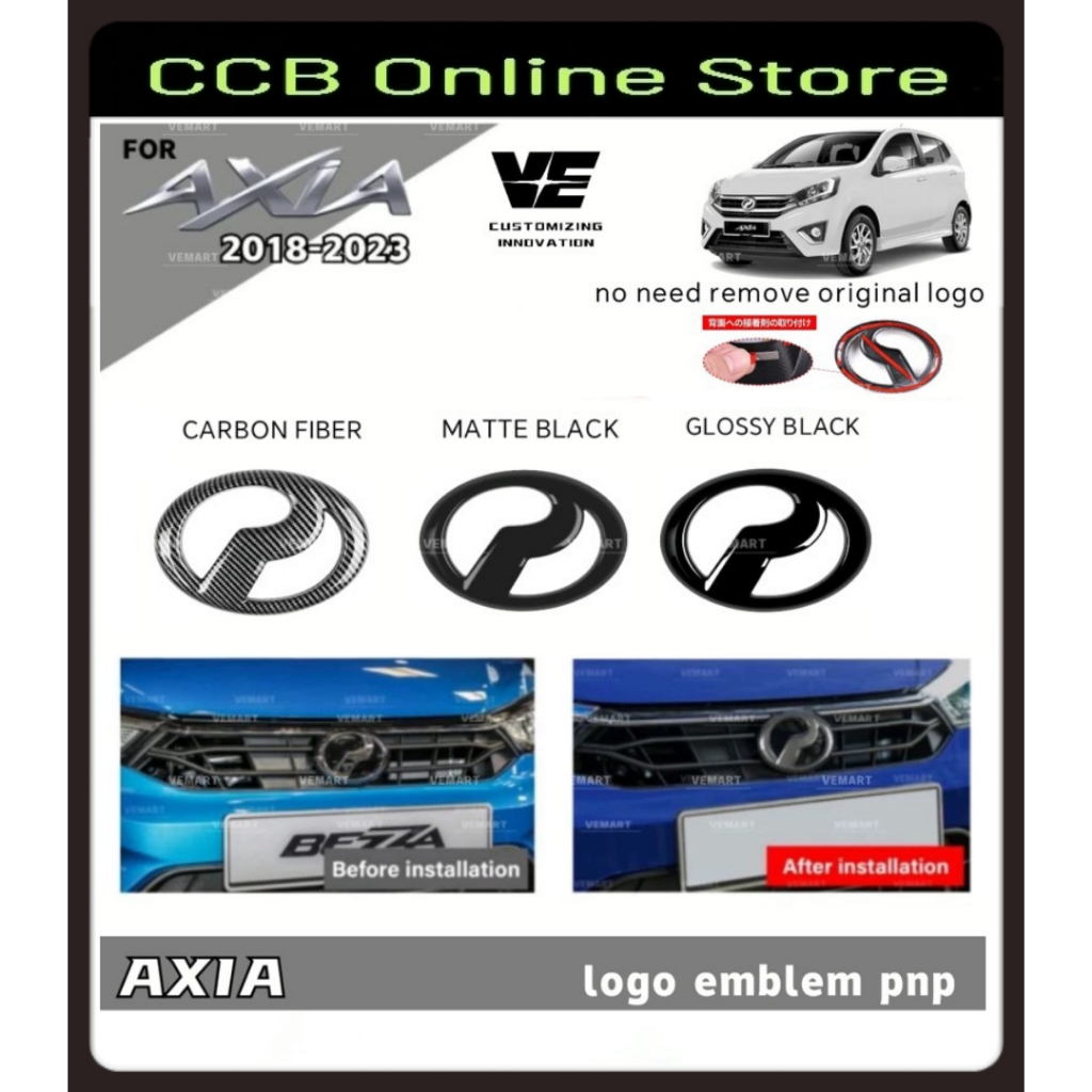 PERODUA AXIA 2014yr - 2024yr Front & Rear Logo Emblem - Glossy Black ...
