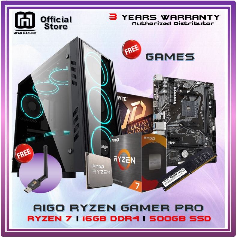 AIGO GIGABYTE RYZEN 7 32GB RAM 1TB SSD RGB Gaming PC 24' IPS Monitor ...