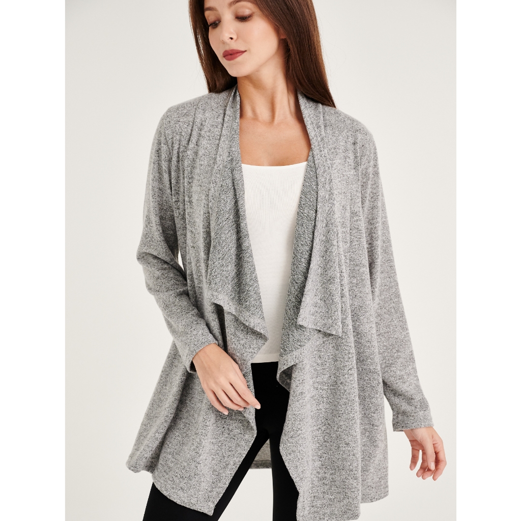 Open Front Trapez Collar Knit Cardigan Long Sleeves Cotton Spandex Free ...