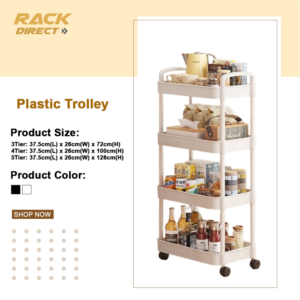 𝐑𝐚𝐜𝐤 𝐃𝐢𝐫𝐞𝐜𝐭 3/4/5 Tier Plastic Trolley Multifunction Storage Trolley ...