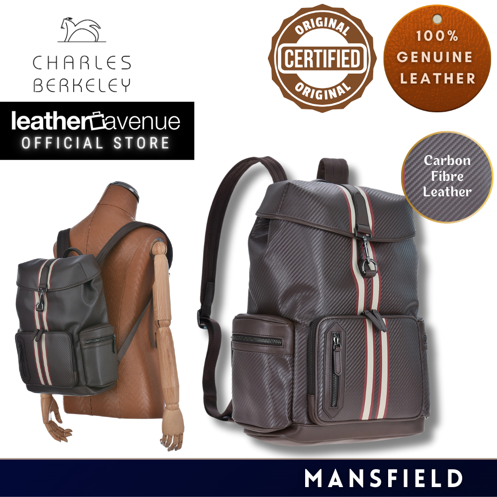 Charles Berkeley Mansfield-EX Carbon Fibre Brown Leather Men's Backpack ...
