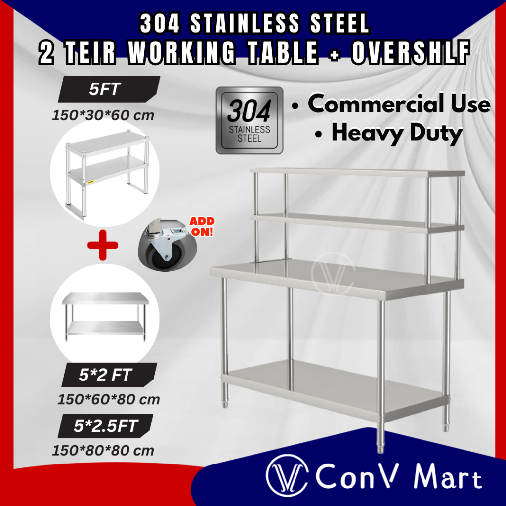 150*60/80cm (5FT) 2 Tier Stainless Steel Working Table 2 Tingkat ... 150*60/80cm (5FT) 2 Tier Stainless Steel Working Table 2 Tingkat ...