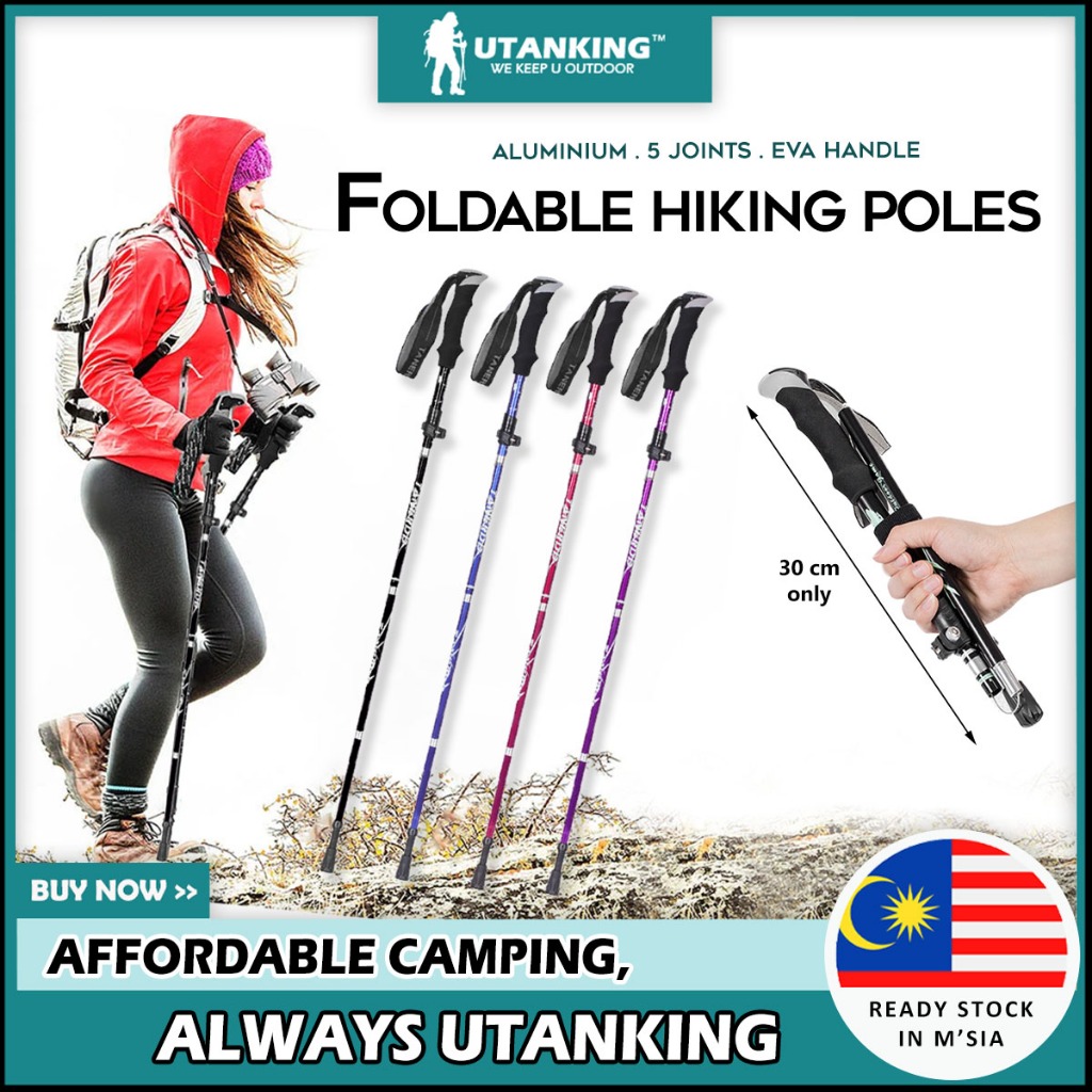 UtanKing™ Foldable Hiking Pole Adjustable Aluminium Trekking Climbing ...