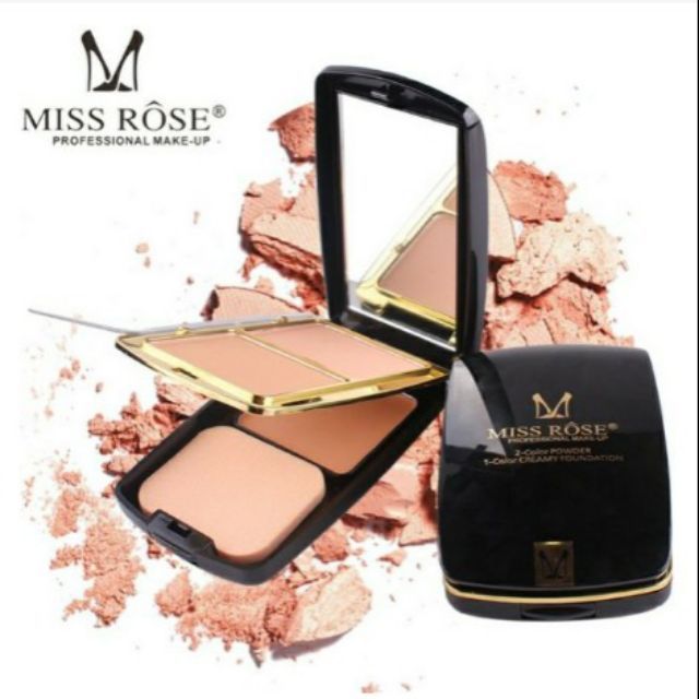 MISS ROSE 3in1 Professional Make up Compact Powder [2 Colors Compact ...