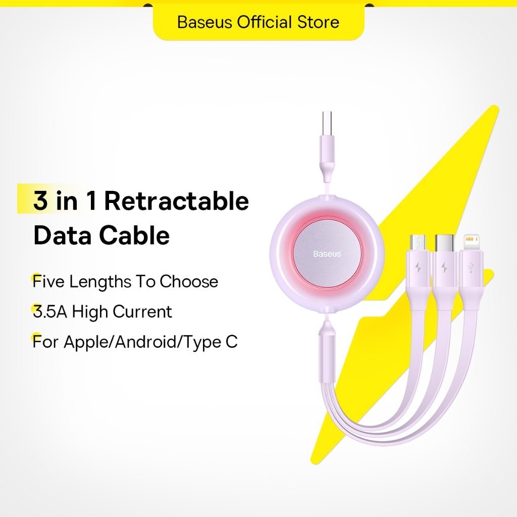 Baseus 3.5A Retractable 3 In 1 USB to M+L+C Fast Charging Data Cable ...