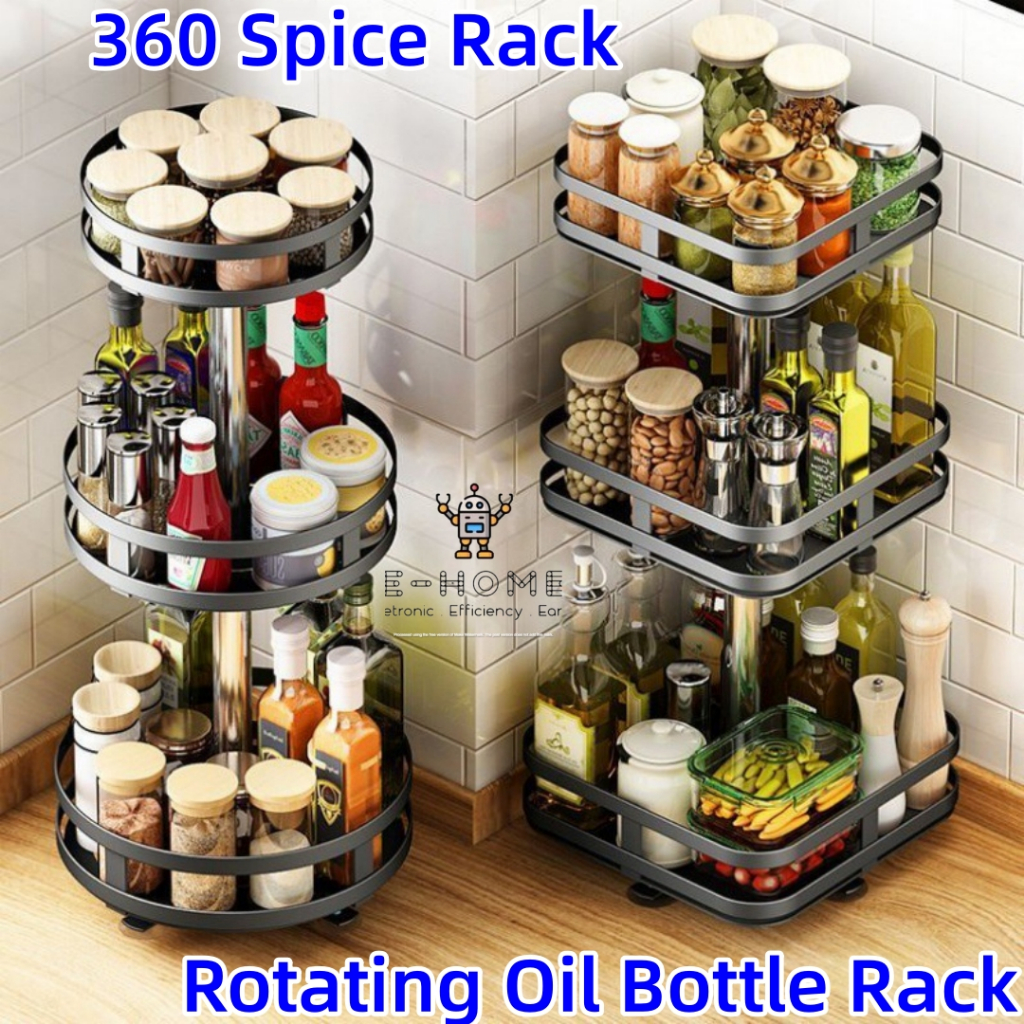 360° Rotating Spice Kitchen Rack Rotating Spice Rack Organizer For ...