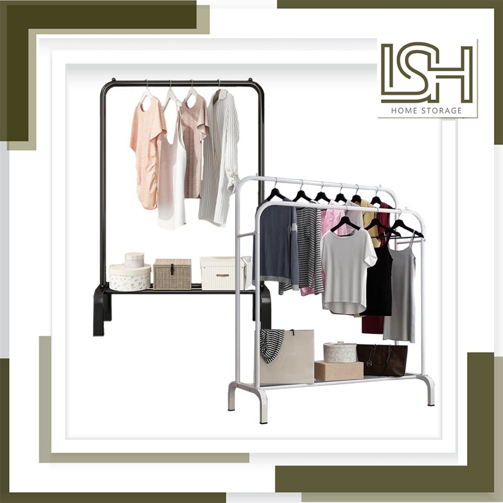 LSH Metal Clothes Rack Double Rod Cloth Rack Clothing Rack Hanging ...