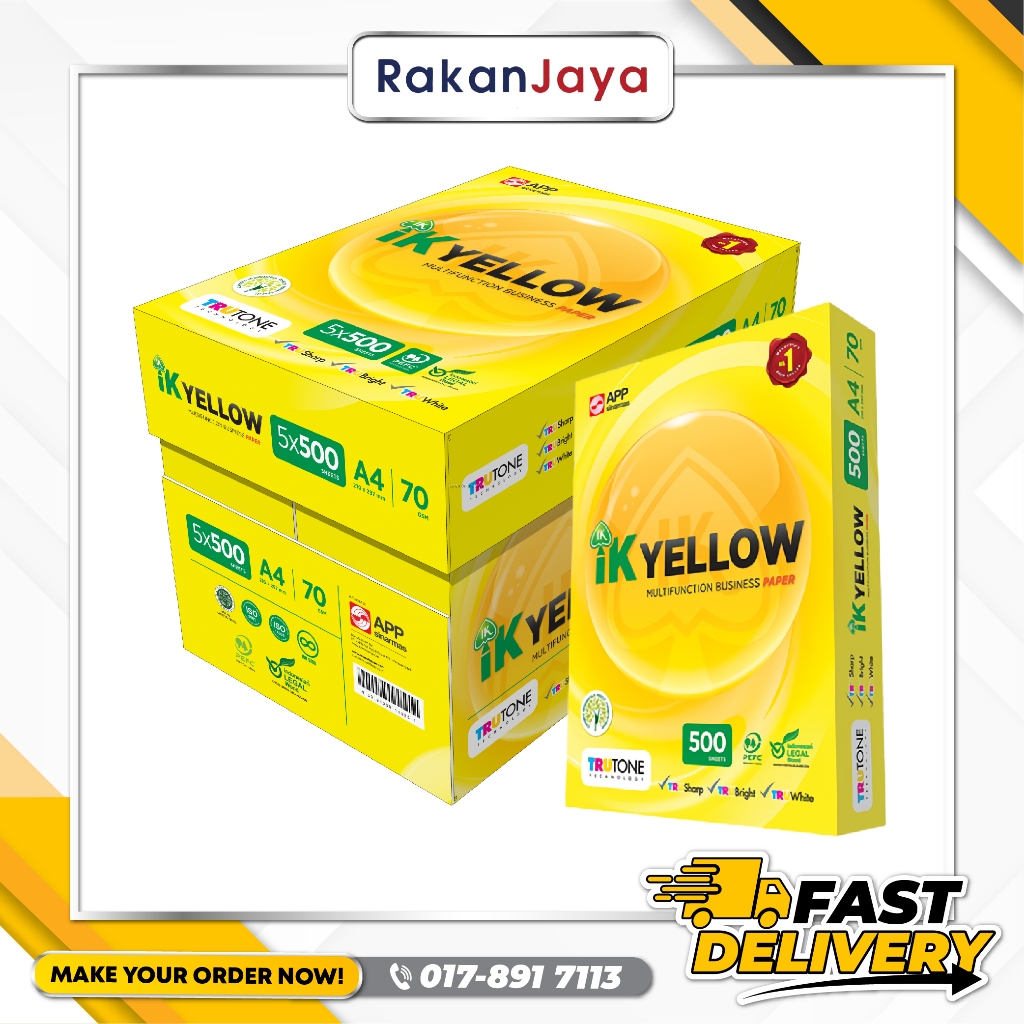 IK YELLOW A4 COPIER PAPER (70 GSM) 2500 SHEET / 5 REAM / 1 BOX - KERTAS ...