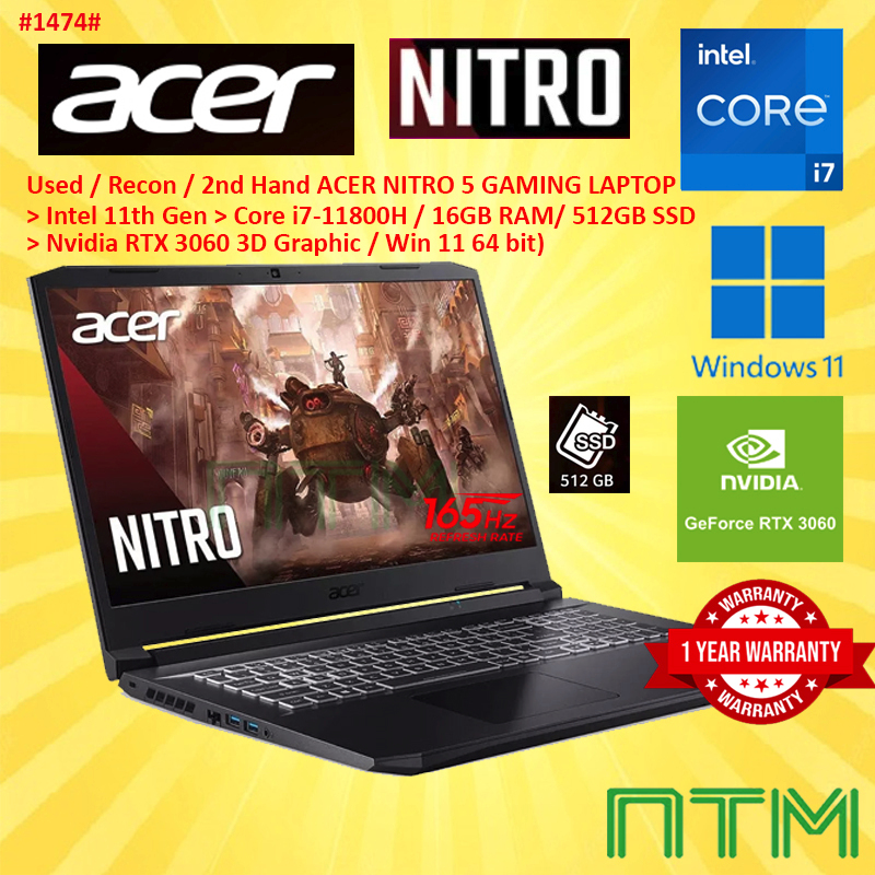 #1474 Used / 2nd Hand / Budget Laptop ACER NITRO 5 11th gen Intel Core ...