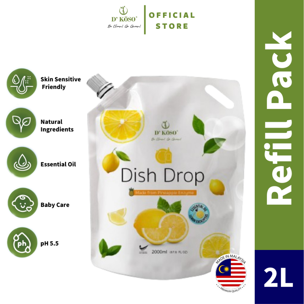 D' KOSO 3 in 1 Enzyme Dish Drop Refill Pack (2000ml) - Lemon EO | Shopee Malaysia