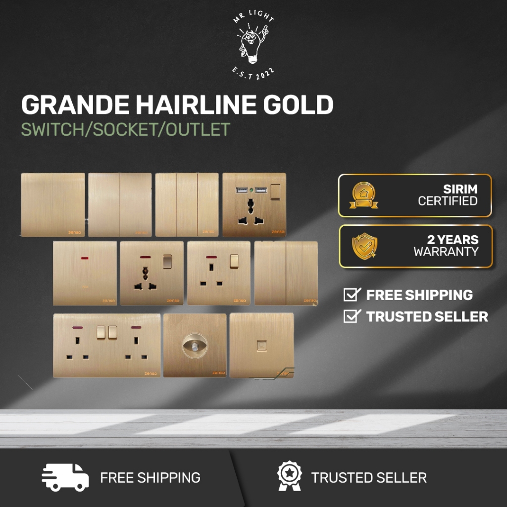 [Sirim] Zenso Grande (Gold) Switch / Switches & Socket Outlet Frameless ...