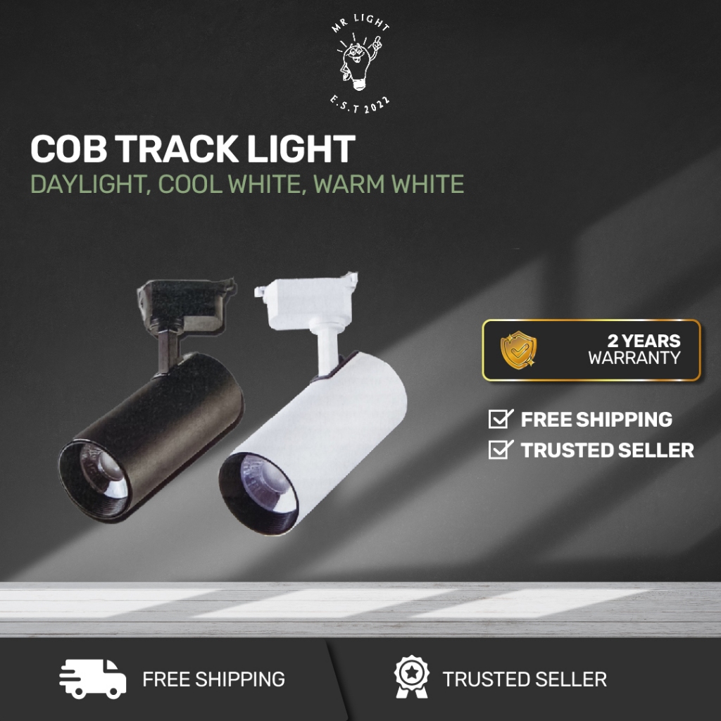 LED COB Track Light 12W Black/White Lampu Track 轨道灯 Lights for House ...