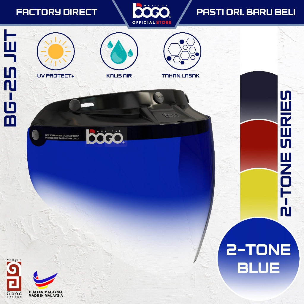 (ORIGINAL) BOGO Visor Helmet BG25 Jet (2 Tone Series) Full Face Shield ...