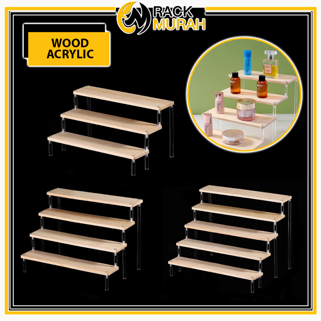 3/4/5 TIER DISPLAY RACK ACRYLIC WOODEN TRANSPARENT STAND HOLDER ...