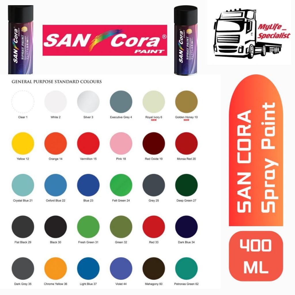 [ Ready Stock ] 30 COLOUR SAN CORA SPRAY PAINT 400ML ( Standard Colour ...