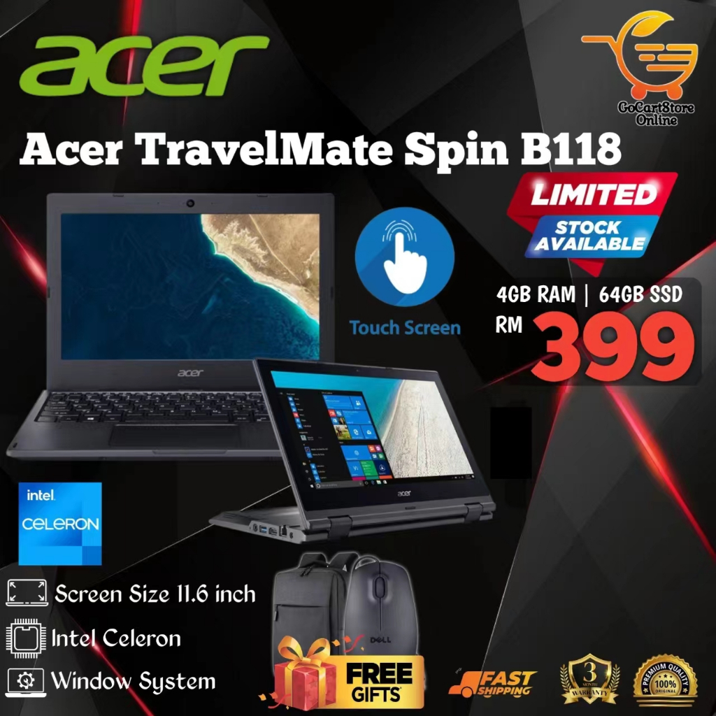 Acer TravelMate Spin B118 Intel Celeron / 4gb ram / 64gb ssd | Shopee Malaysia