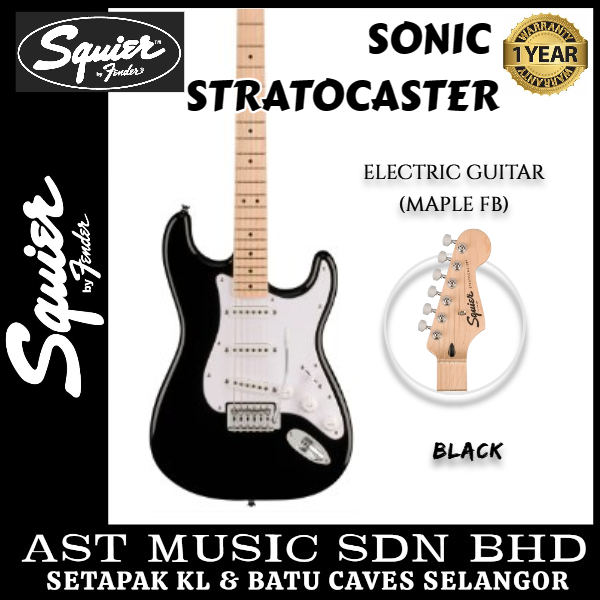 Squier Sonic Stratocaster Electric Guitar w/White Pickguard, Maple FB – Black | Shopee Malaysia