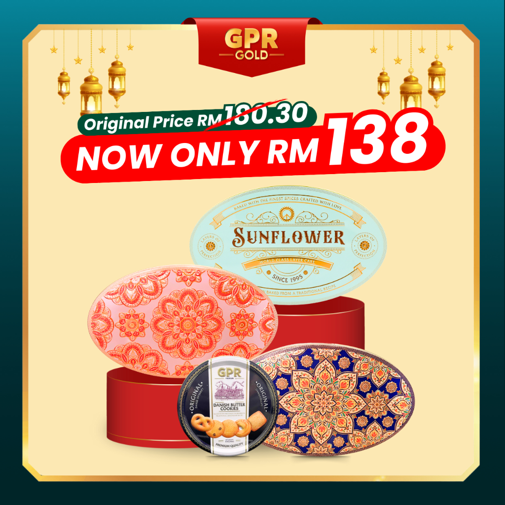 GPR Gold Set Hadiah - Biskut Mentega & Kek Lapis/Butter Cookies & Layer Cake(Rekaan Central Aisa ...