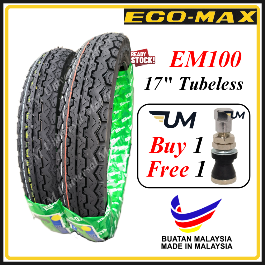 ECO-MAX TAYAR EM100 TUBELESS 70/90-17 80/90-17 TYRE MOTOSIKAL TT100 DUNLOP BUNGA TT TIRE ...