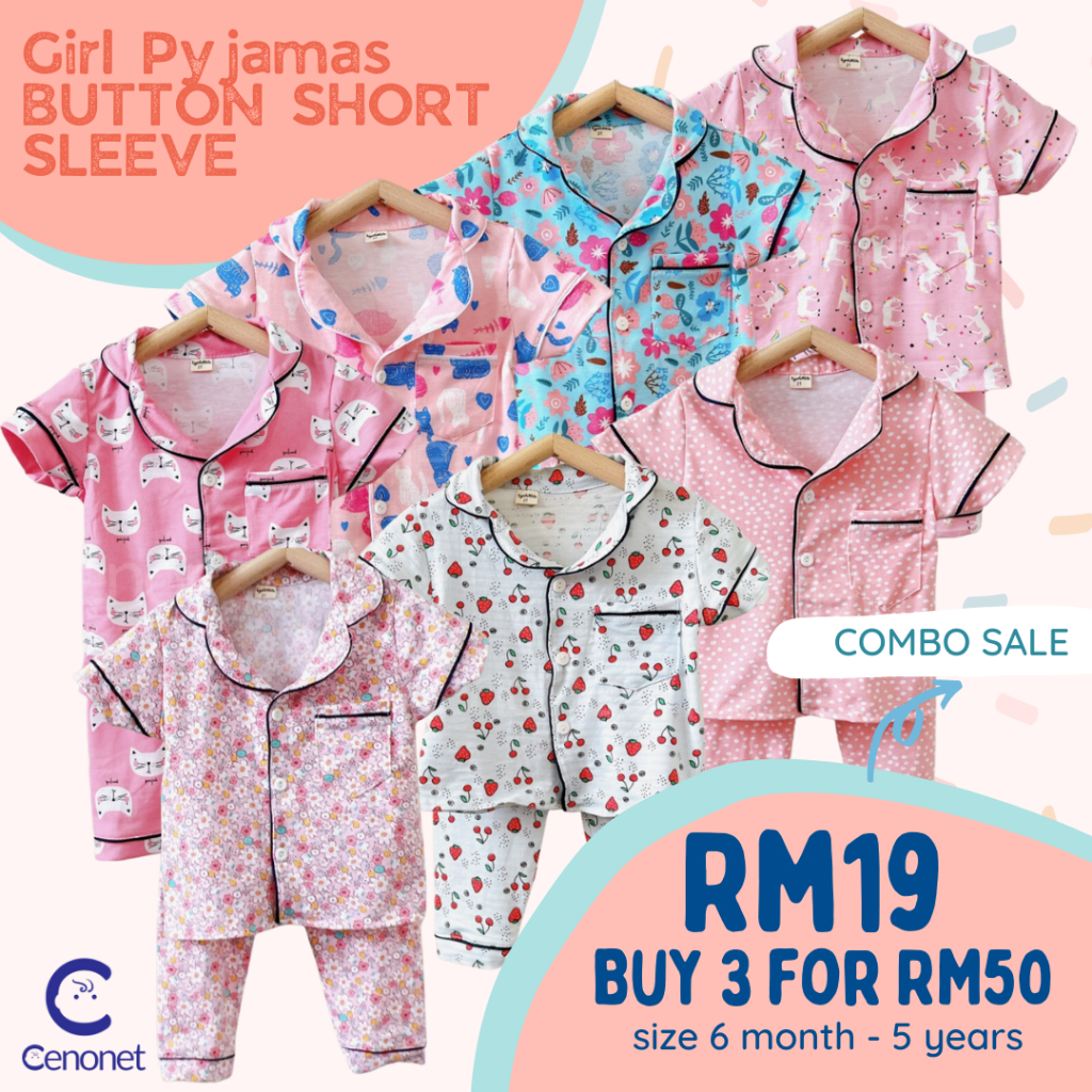 Girls Pyjamas Button Short Sleeve Part 1 | Shopee Malaysia