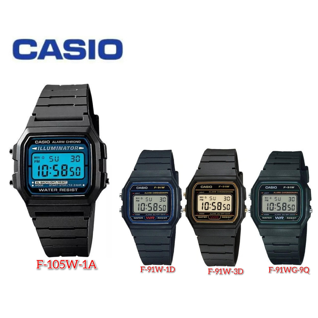 Casio F-91W / F-105W VINTAGE SERIES Digital Black Resin Watch ...