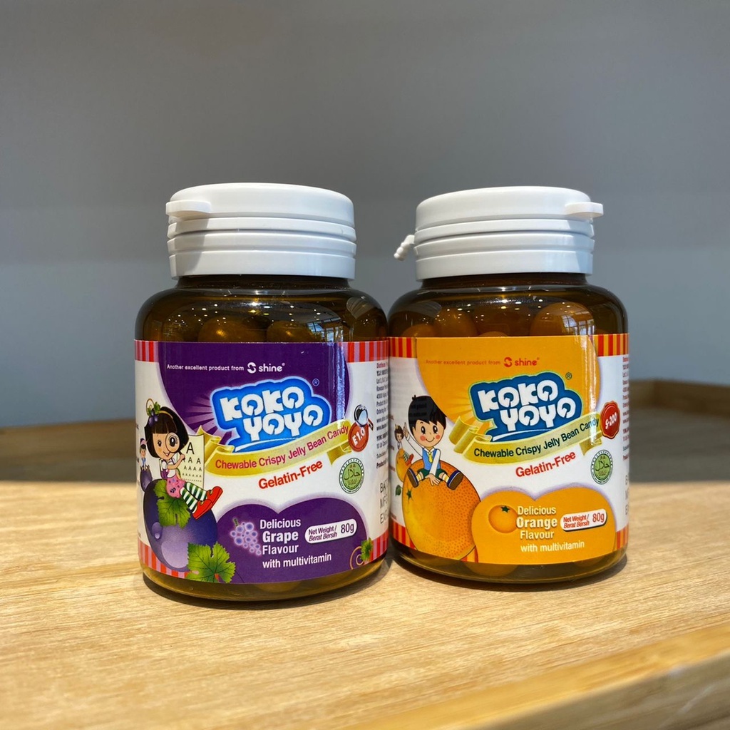 Shine Koko Yoyo Chewable 80g (Orange/Grape) Gelatin Free Crispy Jelly Bean Candy | Shopee Malaysia