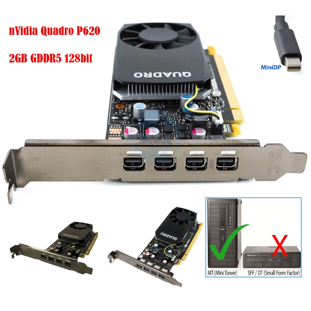 HP nVidia Quadro P620 2GB GDDR5 128bit 4 Mini DP VIDEO Graphic Display ...
