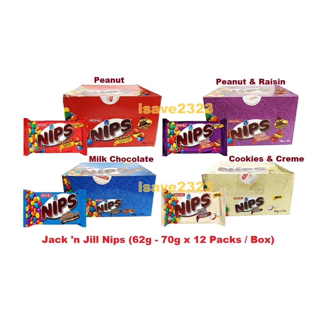 Jack 'n Jill NIPS Chocolate (62g - 70g x 12 Packs / Box) - Peanut / Peanut & Raisin / Milk ...