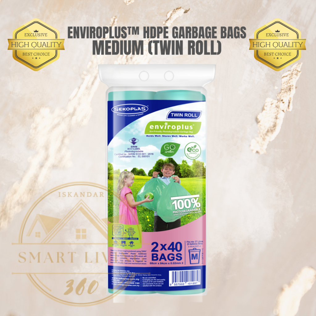 SEKOPLAS Enviroplus Twin Roll Garbage Bag Medium/M Size (2 x 40pcs ...