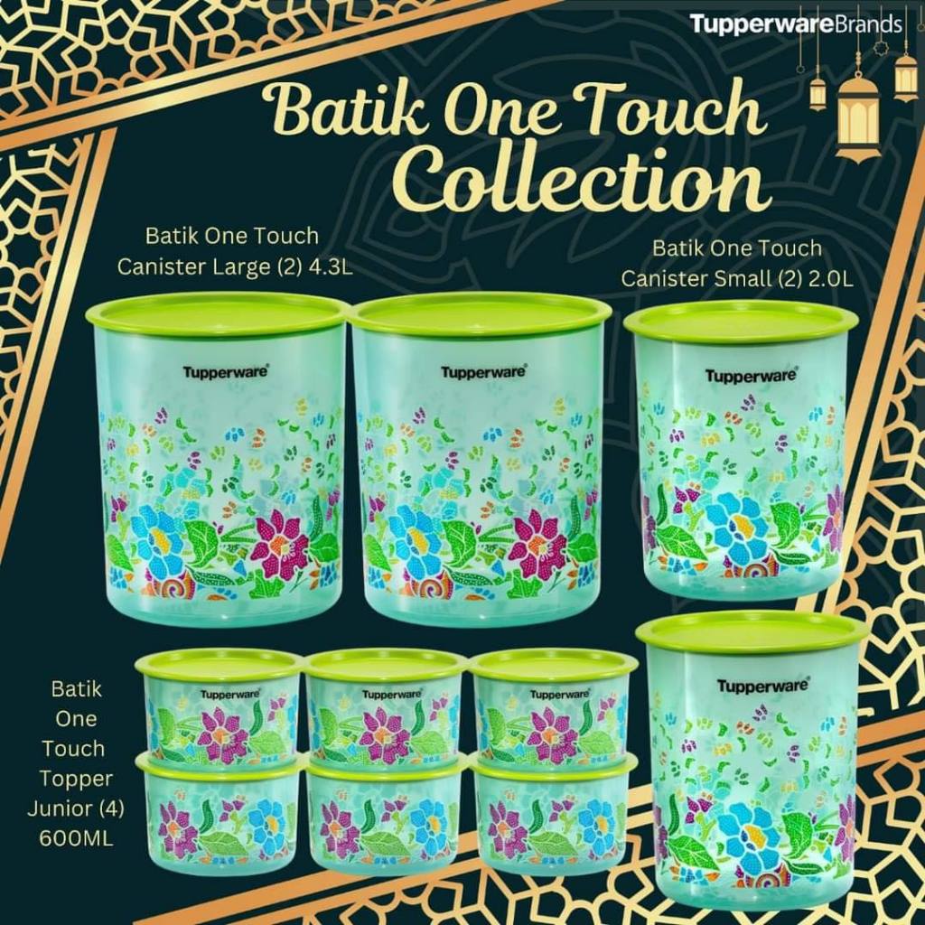 Tupperware Batik One Touch 4.3L 2L 600ml balang kuih raya bekas kuih raya snacks Royal Blue food ...
