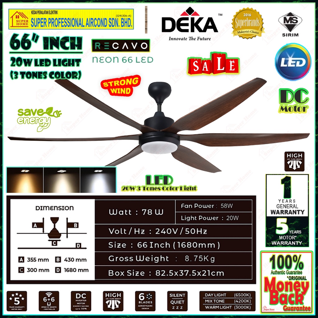 Recavo Ceiling Fan NEON 66 LED Remote Control Ceiling Fan With LED ...