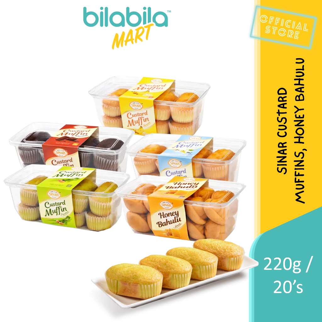 SINAR Custard Muffins, Honey Kuih Bahulu (Banana, Choco, Original, Pandan) 220g / 20's | Shopee ...