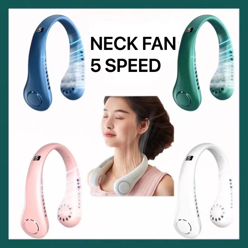 Portable Neck Fan Kipas Leher Digital Display Bladeless Fan USB ...