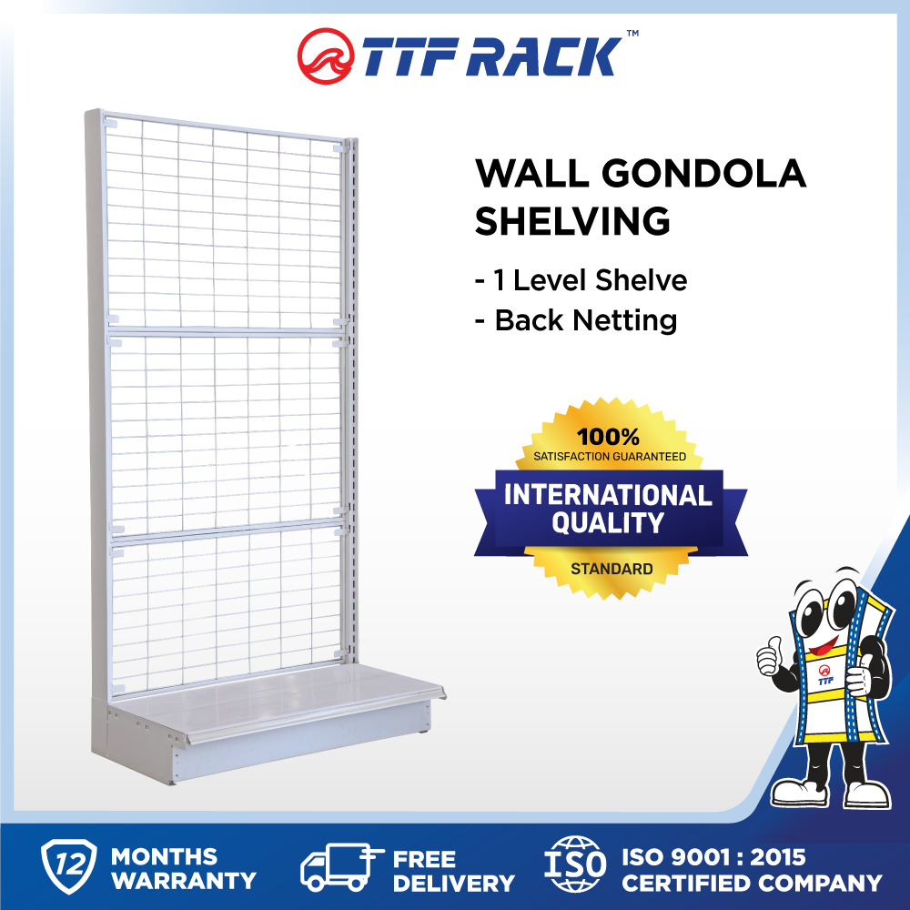 TTF Rack™ (WALL GONDOLA 1 LEVEL) Wall Gondola Back Netting with BOTTOM ...