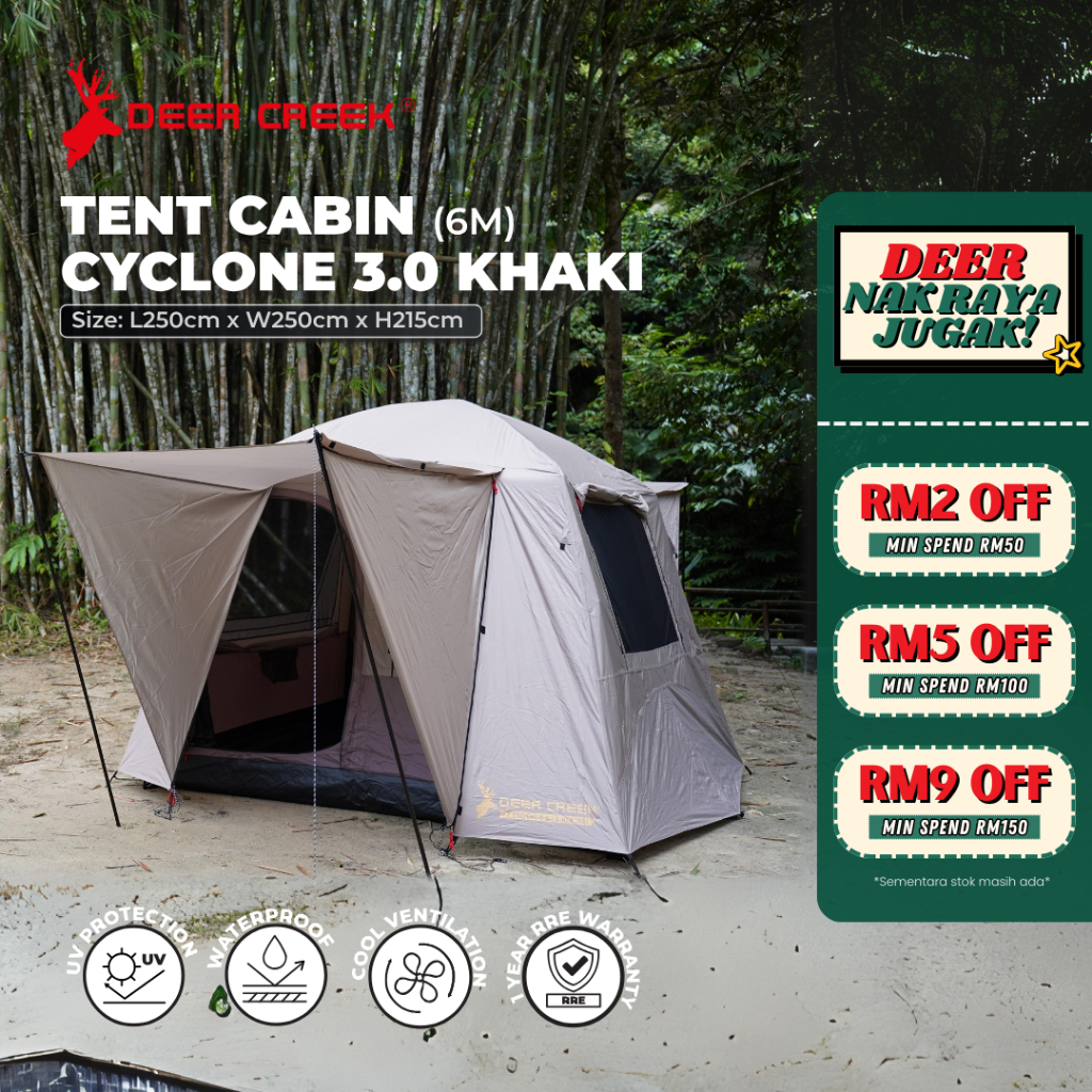 Deer Creek Cyclone 3.0 6-Person Tent with Full Cover Flysheet Khaki Edition | Shopee Malaysia