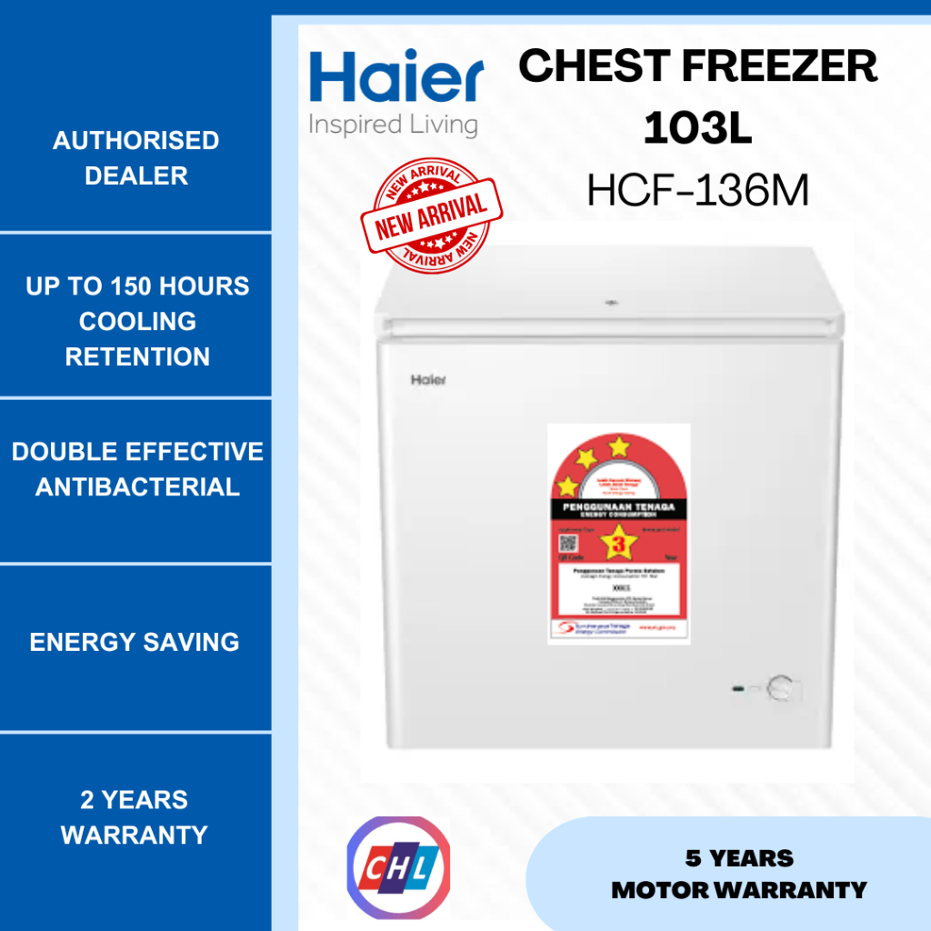 Haier [Authorised Dealer] Chest Freezer Gross 103L/Net 100L HCF-136M - Haier 2 Years Warranty ...