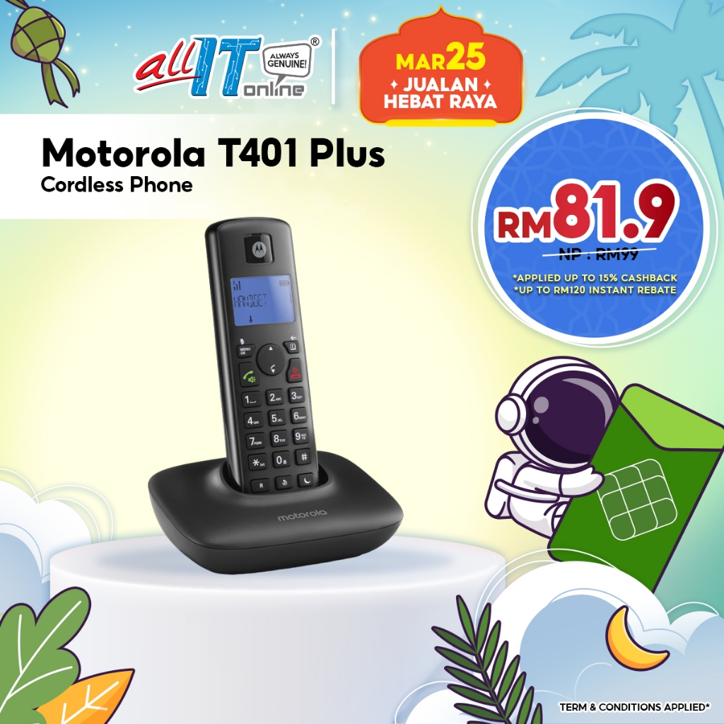 Motorola Cordless T401 Plus Single Home Phone/ Office Phone/ Dect Phone ...