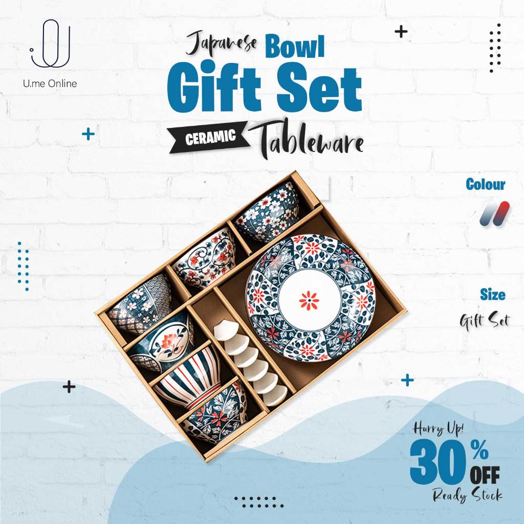 U.me Japanese Wafu Style Ceramic Bowl Plate Dish Set Gift Boxed Bowl ...