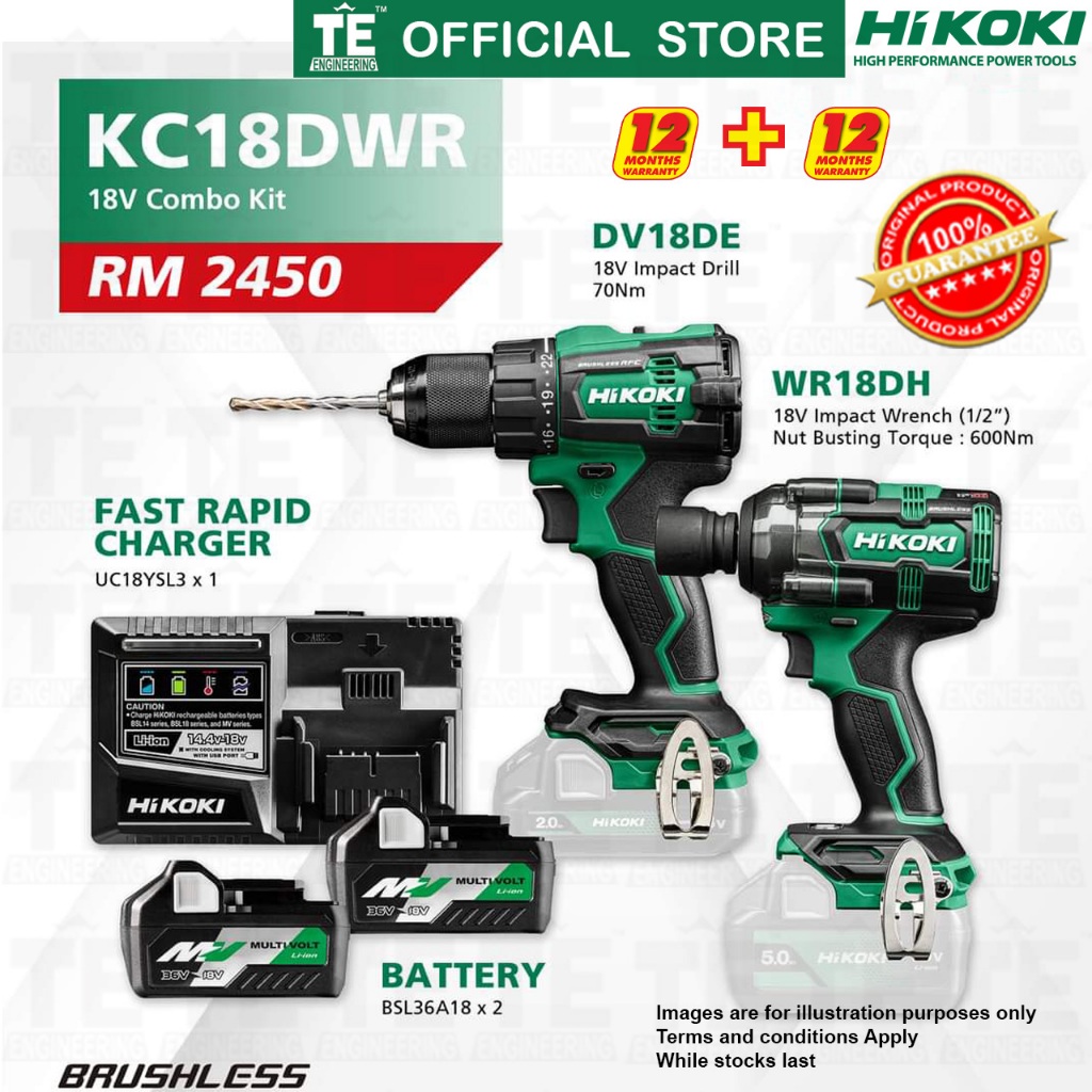 HIKOKI 18V Impact Drill And Impact Wrench Combo Kit (MODEL VARIANT : KC18DWR) | Shopee Malaysia