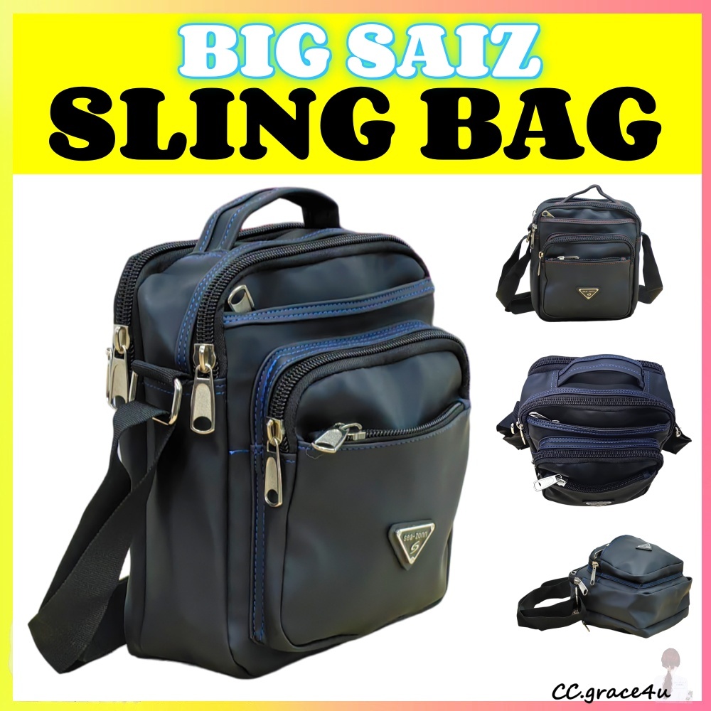 BIG Waterproof Sling Bag Men Shoulder Bag 6 Zippered Pockets Large ...