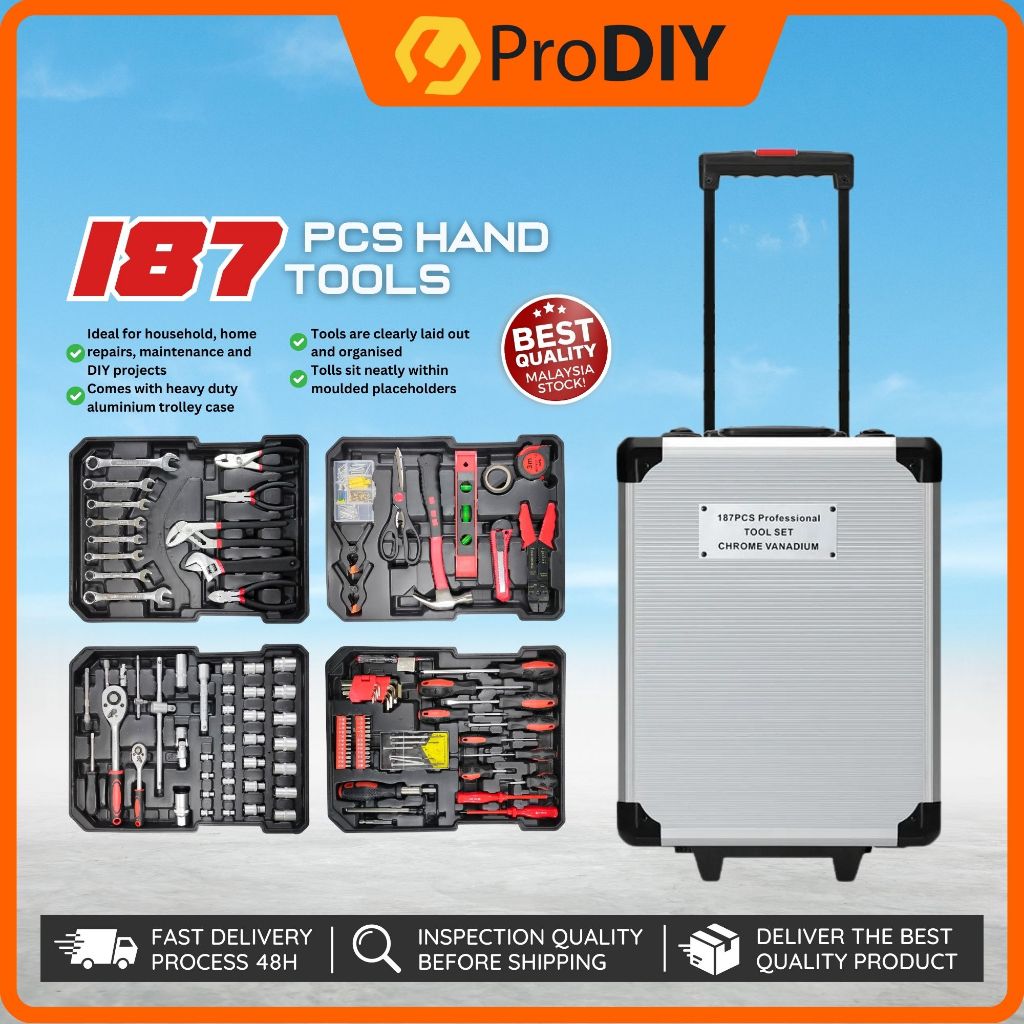 187pcs Craft Hand Tools In Aluminium Trolley Case Tool Box Set Car ...