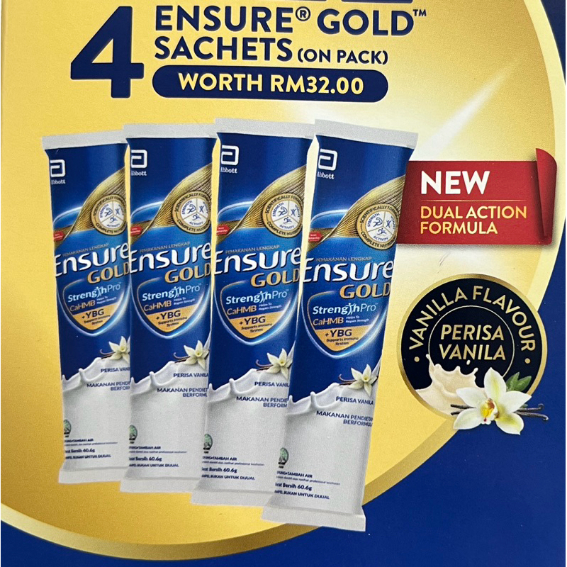 Ensure Gold Sachet - Vanilla (60.6g x 4 sachet) Exp 2027 | Shopee Malaysia