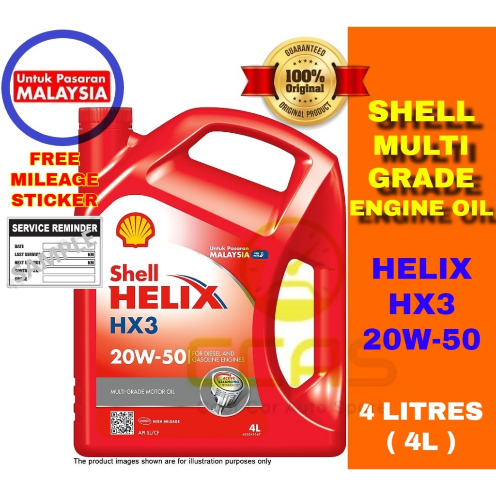 100% ORI Shell Helix HX3 4L 20W50 Engine Oil Multi Grade Motor Oil ...