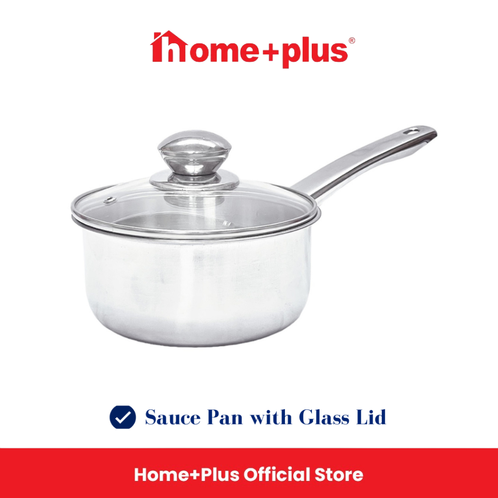 Home+Plus Stainless Steel Sauce Pan with Tempered Glass Lid | Cookware ...