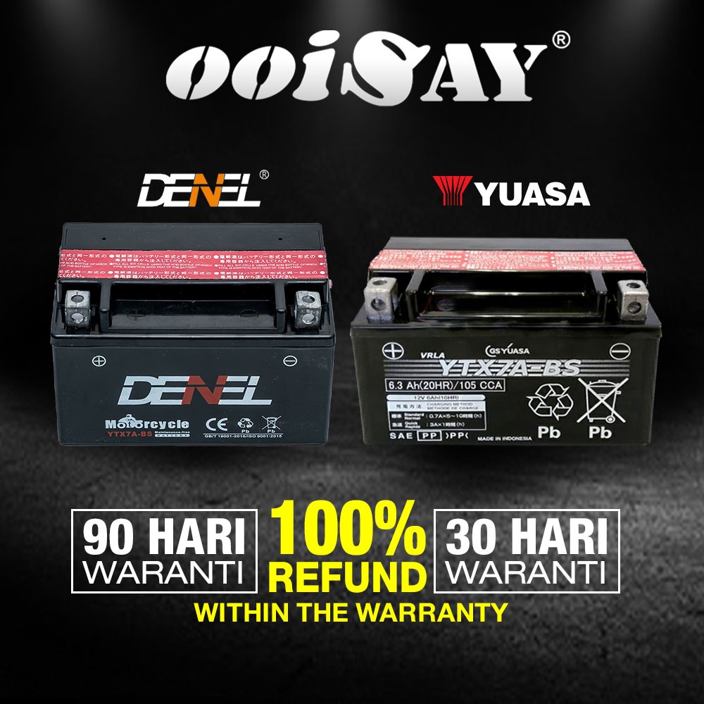 YUASA DENEL YTX7A-BS (MF) - Motorcycle Battery - SYM VF3I KARISMA ...